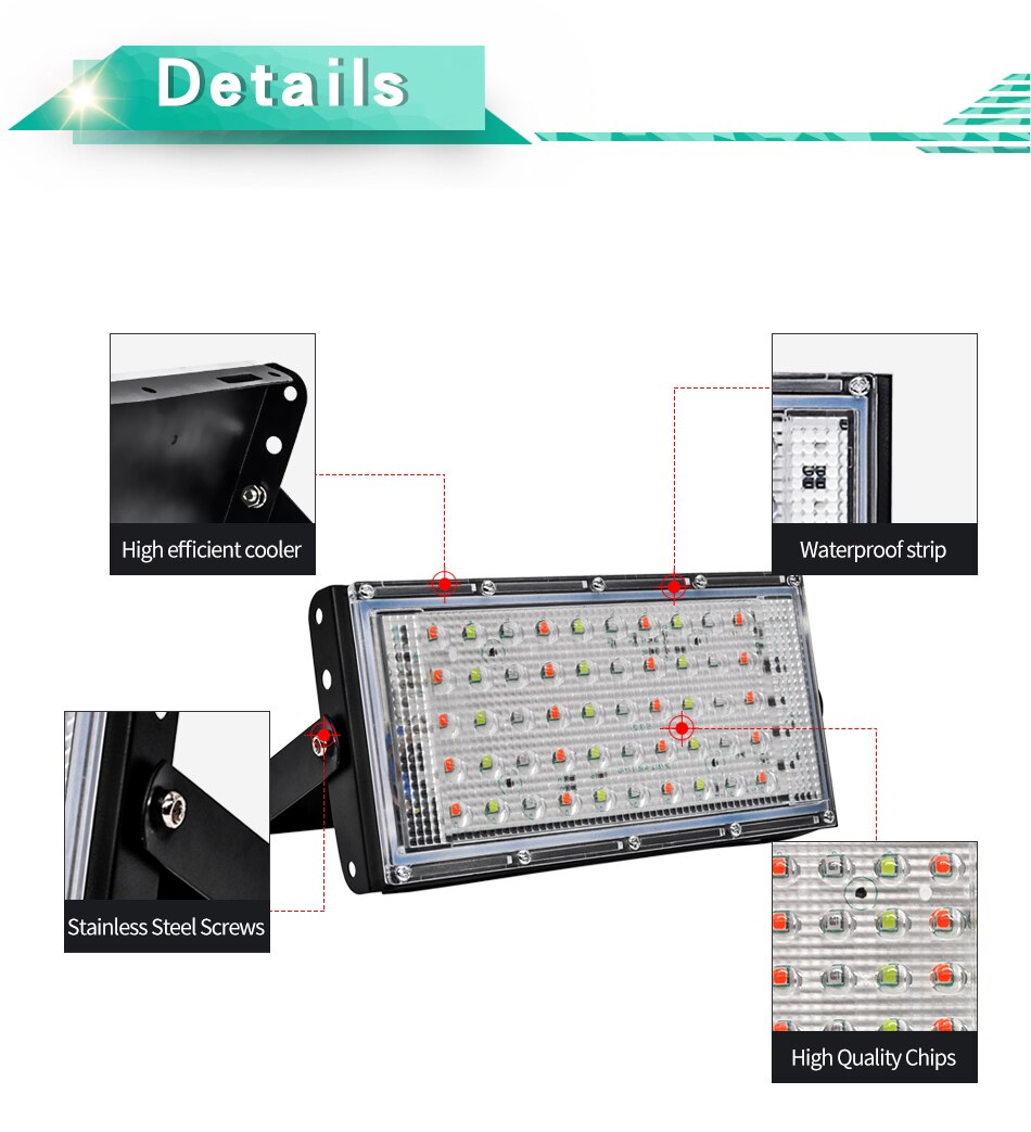 rgb flood light 100W led Floodlight AC 230V 220V 2... – Grandado