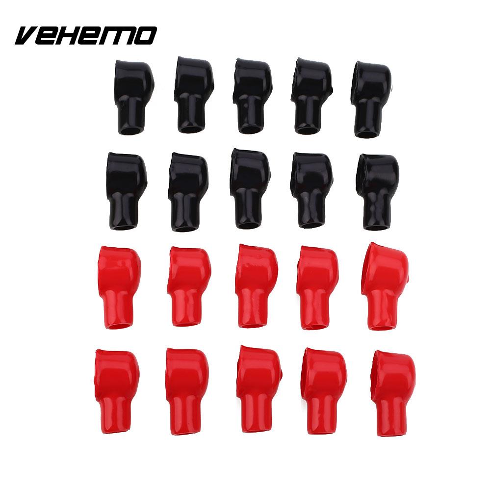 Vehemo Vehemo 20Pcs Pipe Shaped Rubber Black Red Battery Terminal ...