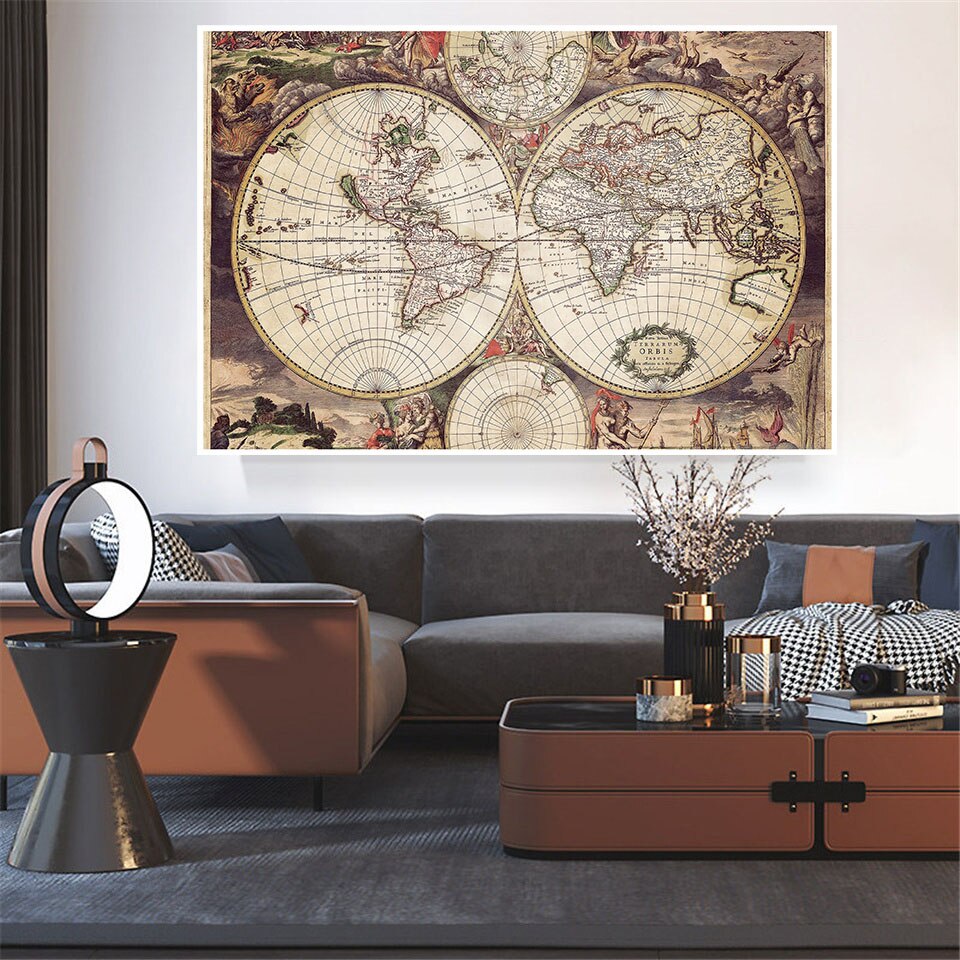 225*150cm The Vintage World Map Mediaeval Wall Art... – Grandado