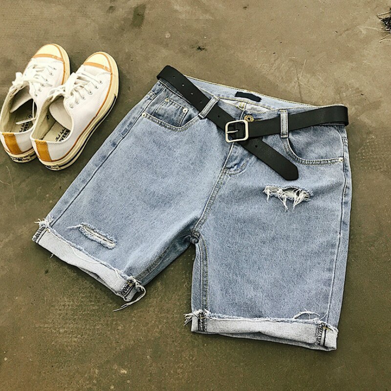 Jeans Men Denim Knee Length Holes Ripped Korean St... – Grandado