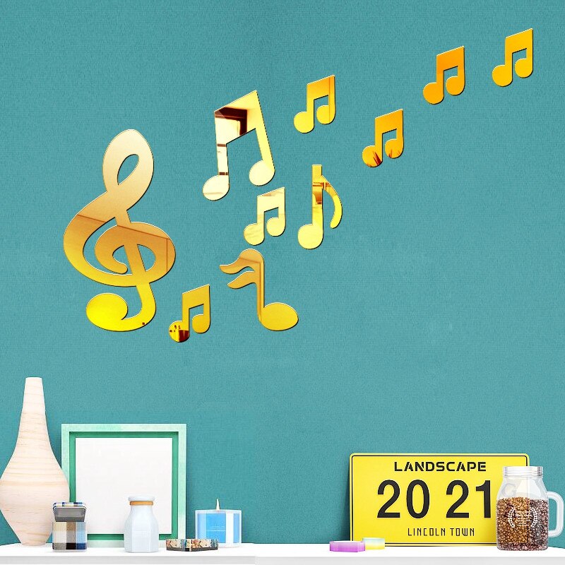 3D Musical Notes Acrylic Mirrors Wall Stickers Hom... – Grandado