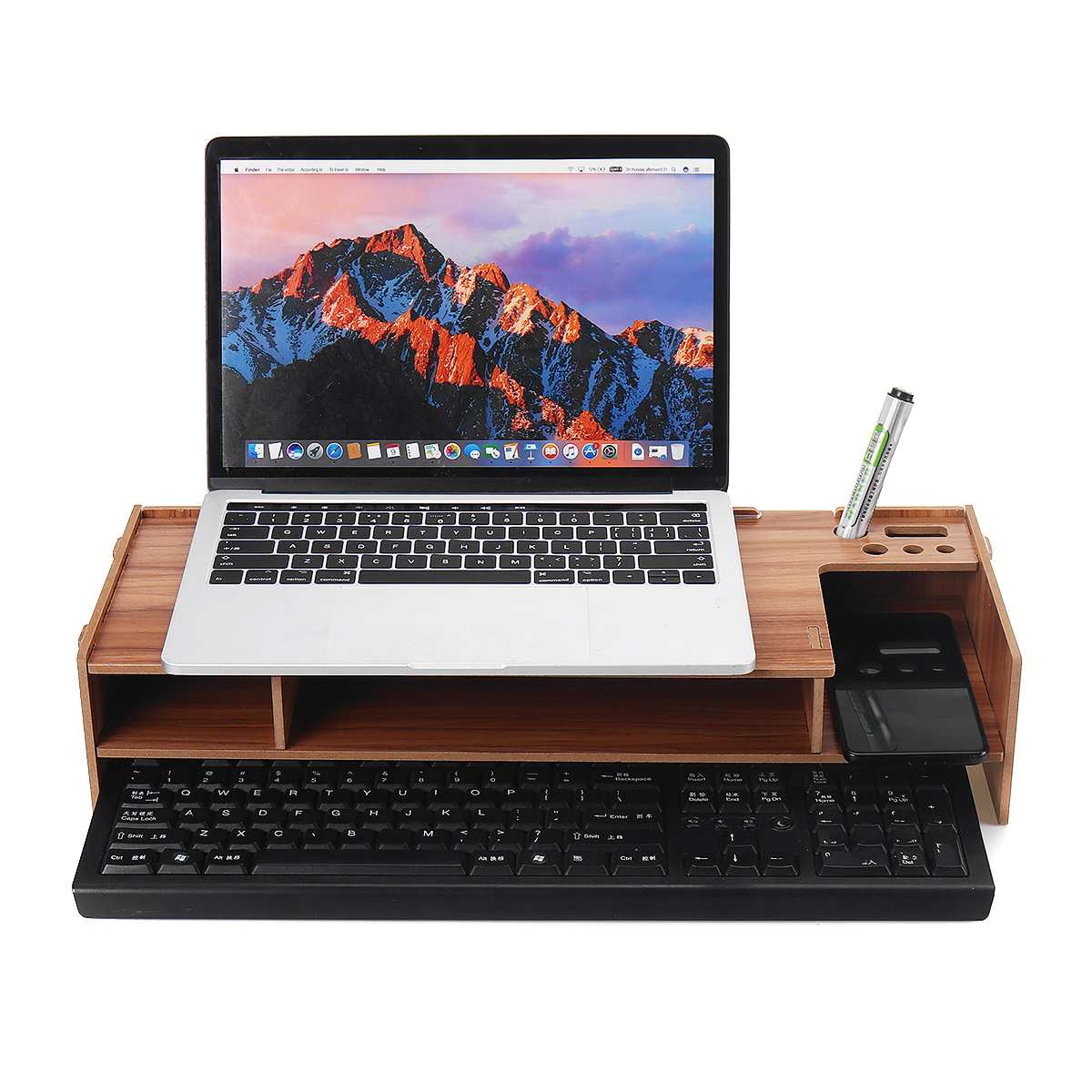 2-Tier Plank Laptop-Stand-Houder Hout Desktop Moni... – Grandado