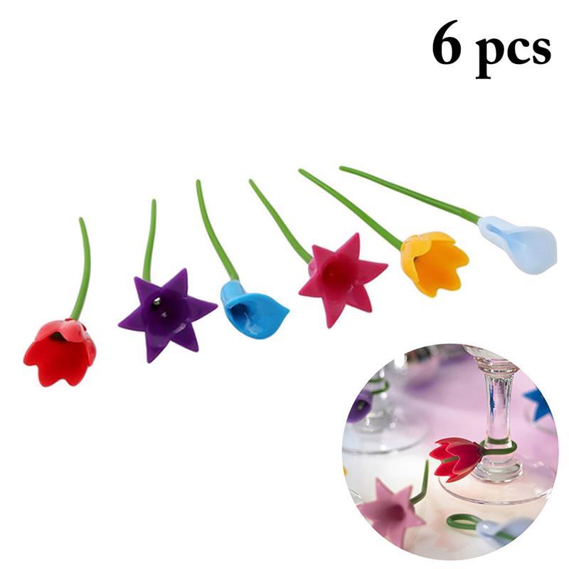 6 PCS Wine Glass Charm Flower Shaped Silicone Wine... – Vicedeal