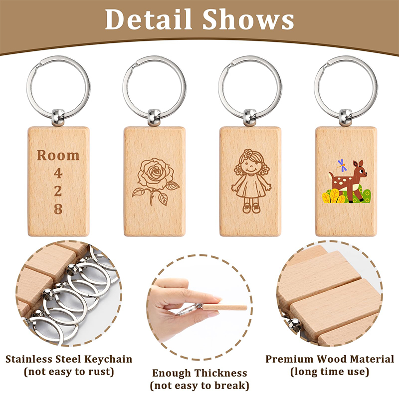 100Pcs Rectangular Wood Keyring Wooden Keychain – Grandado