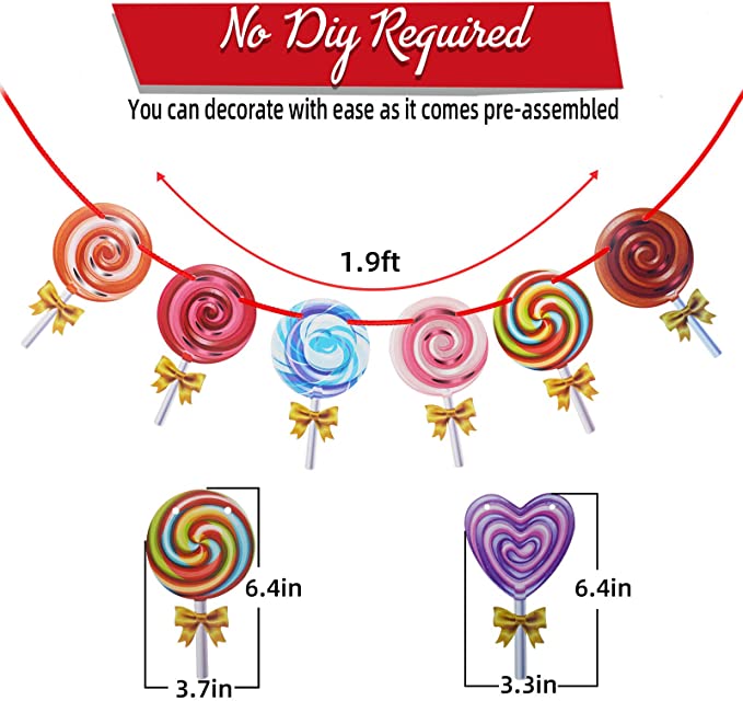 Sweet Lollipop Banner Rainbow Candy Hanging Buntin... – Grandado