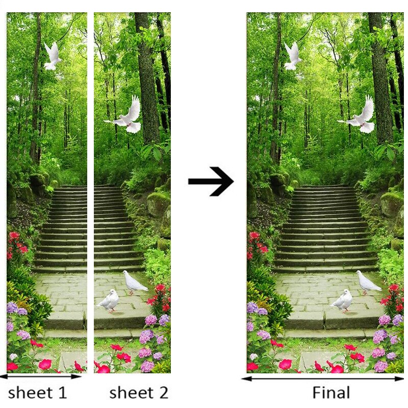 Green Forest Stairs Door Sticker 3D Nature Landsca... – Vicedeal