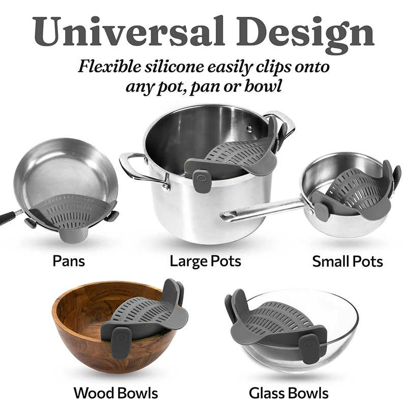 Universal Silicone Clip on Pan Pot Strainer Anti S... – Grandado