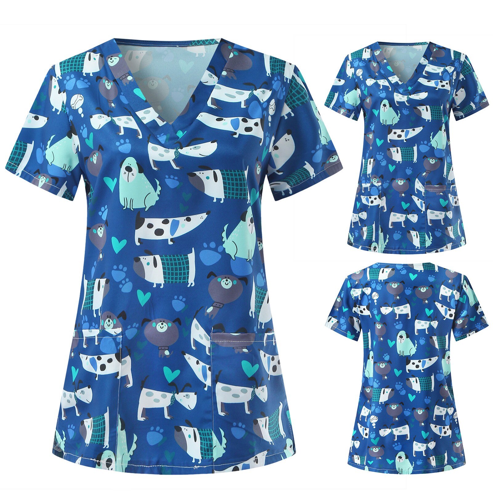 Cartoon Graphics Nursing Scrubs Tops For Women Sho... – Grandado