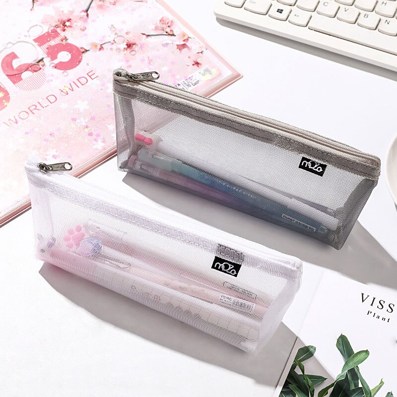 Simple Transparent Mesh Pencil Case Office Student... – Grandado