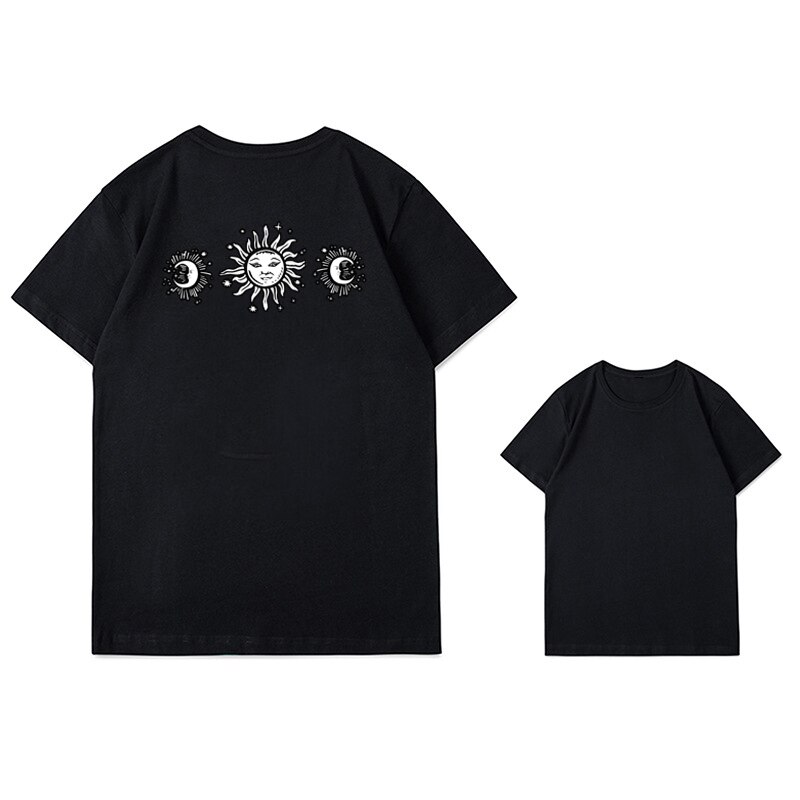 Harajuku Short-sleeve Women Sun and Moon print Clo... – Vicedeal