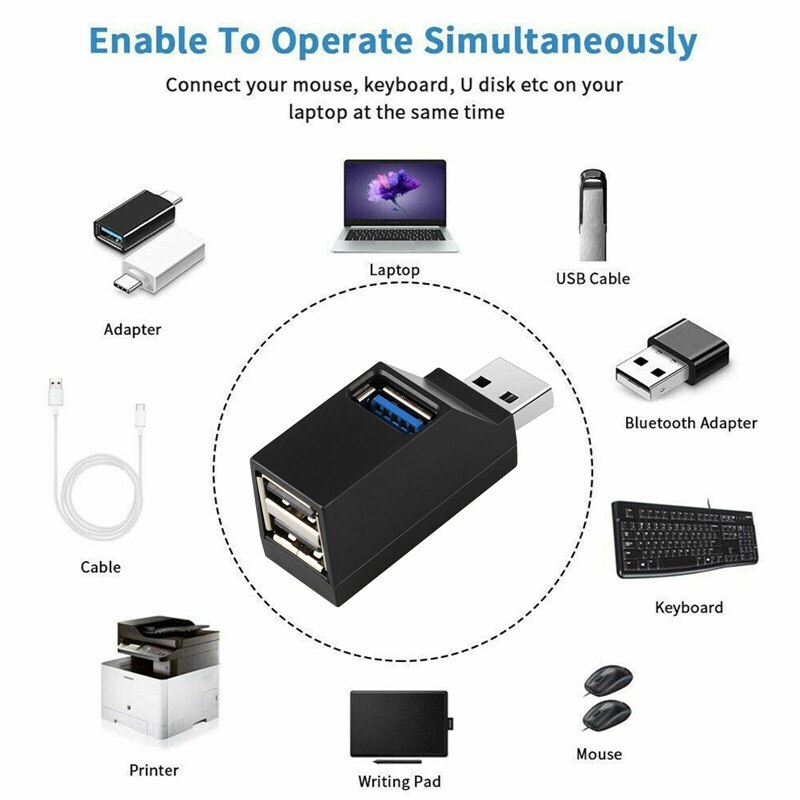 2 Pcs 3-Port USB Hub Mini USB3.0 High-Speed Hub Di... – Vicedeal