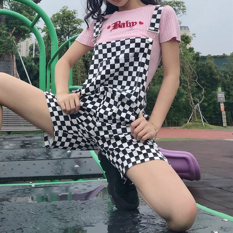 Black And White Checkerboard Plaid Loose Casual On... – Grandado
