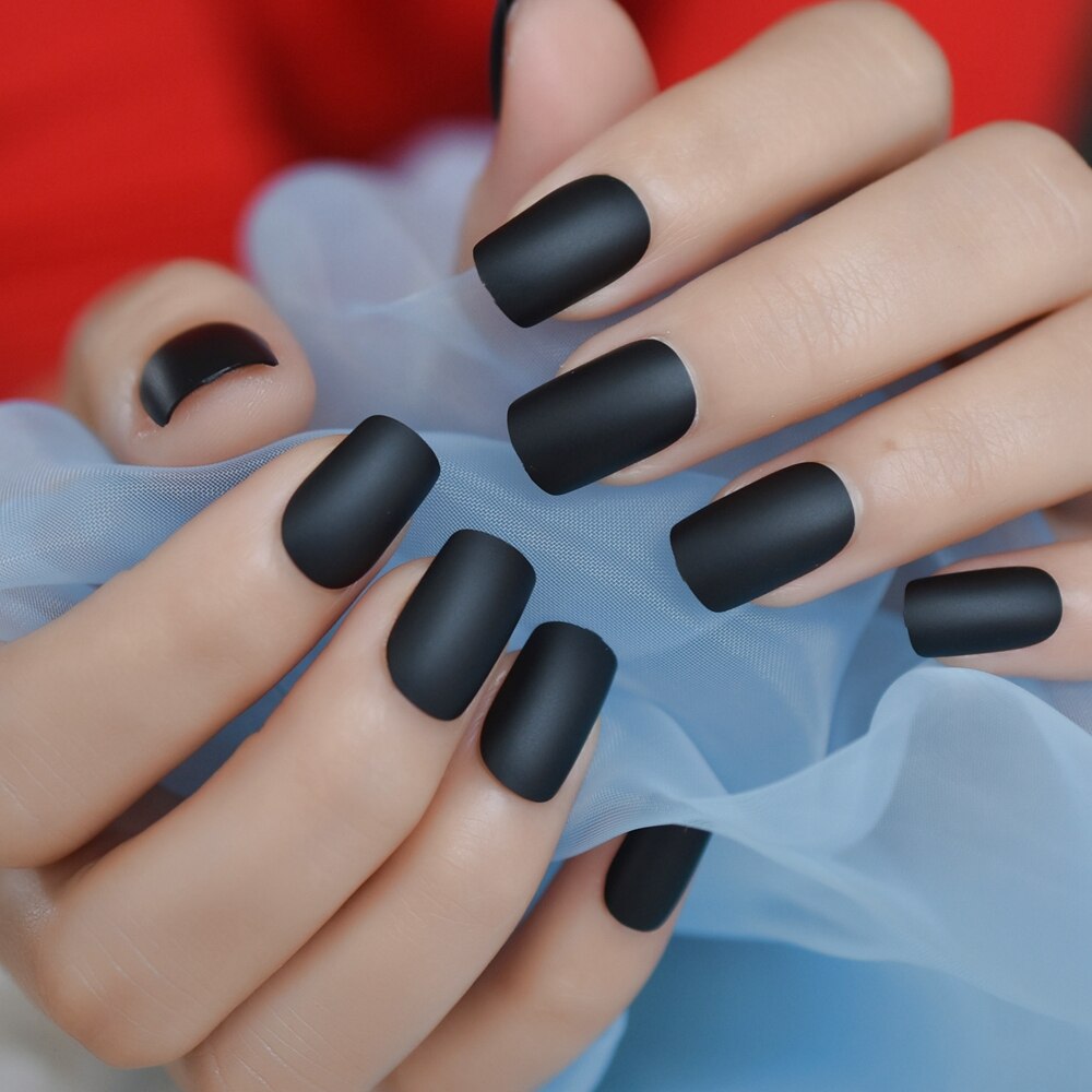 Black False Nail Solid Matte Finish Faux Nails Med... – Grandado