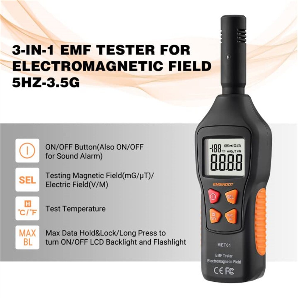 Black ABS EMF Meter 5HZ-3.5G Radiation Detector Te... – Grandado