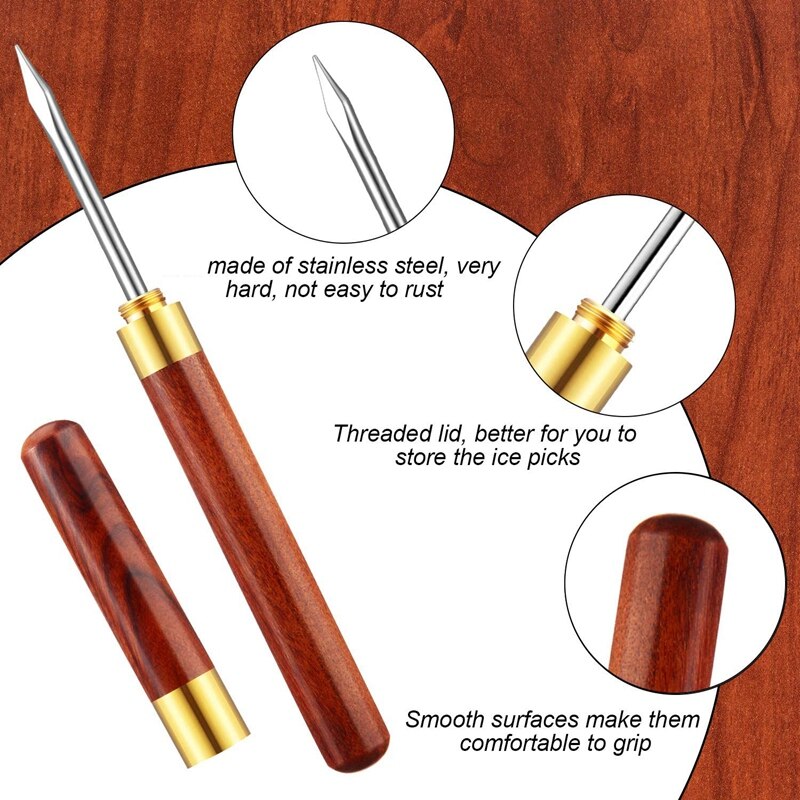 4Pcs 6.1 Inch Stainless Steel Ice Pick Wooden Hand... – Vicedeal