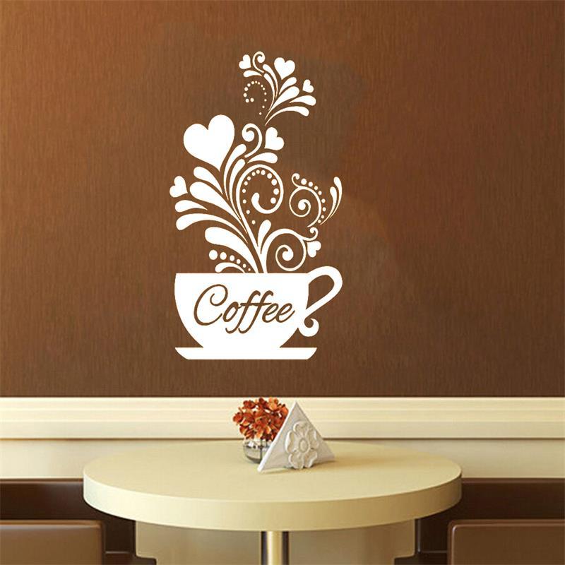 Flower Vine Coffee Cup Wall Sticker for Cafe Resta... – Grandado