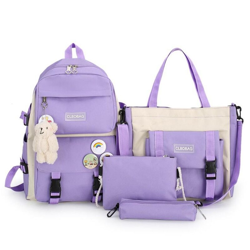 Preppy Purple Backpack Women Waterproof Candy Colo... – Grandado