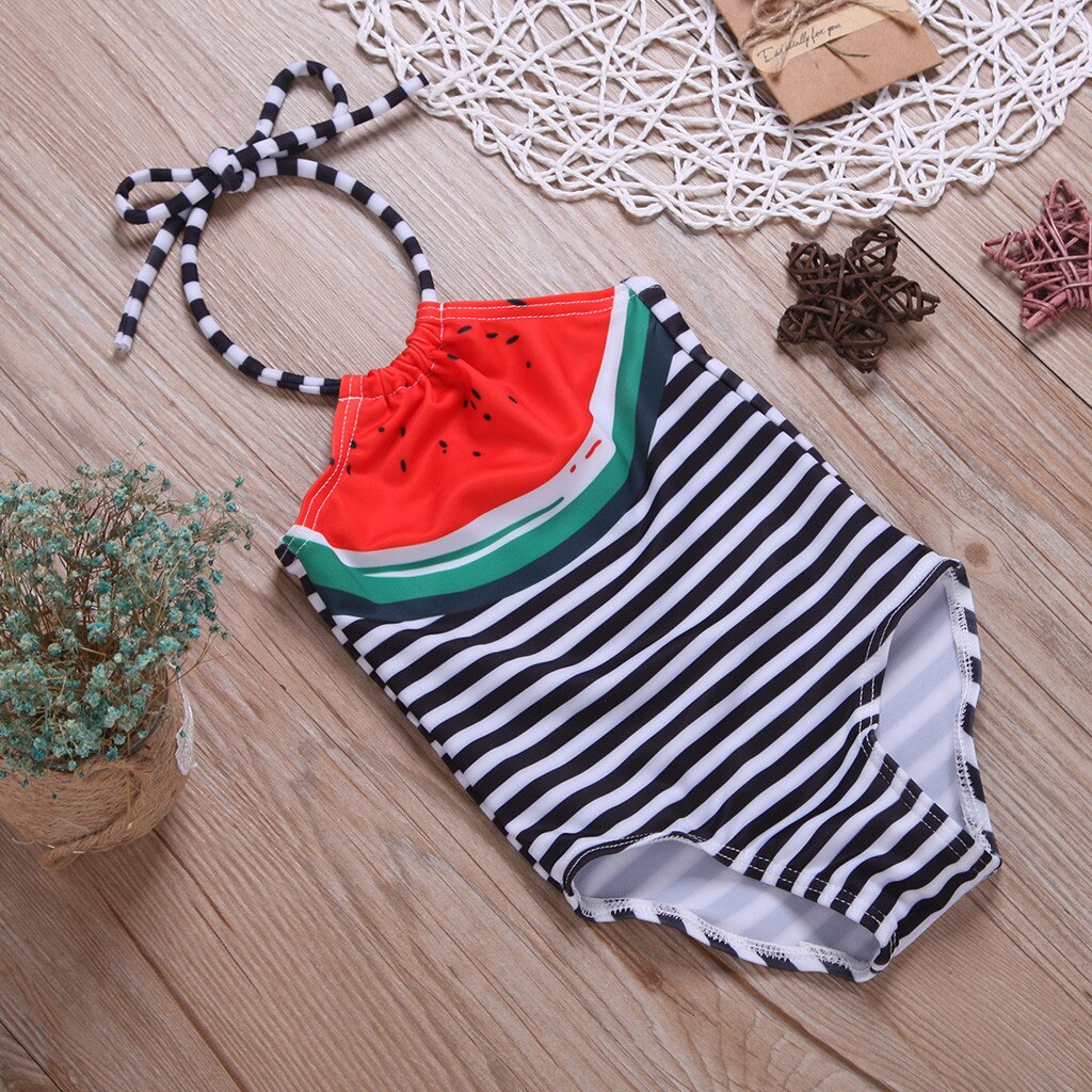 Watermelon Striped Sling One-piece Swimsuit Kids G... – Vicedeal