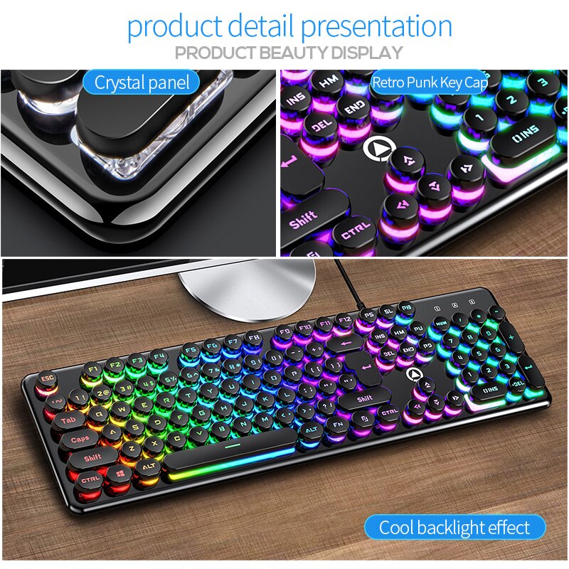 Mechanical Feel USB Wired Gaming Keyboard Retro Pu... – Grandado