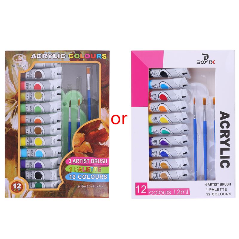 12ml 12 Colors Acrylic Paints Brush Palette Set Ha... – Grandado