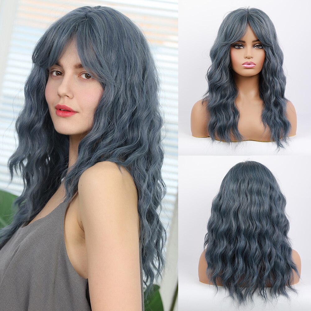 Element Synthetic long Wavy Gray-blue Cosplay Part... – Grandado
