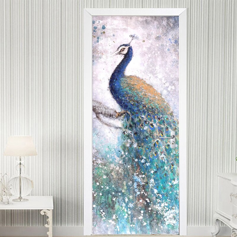 Self-Adhesive Door Sticker 3D Stereo Peacock Mural... – Grandado