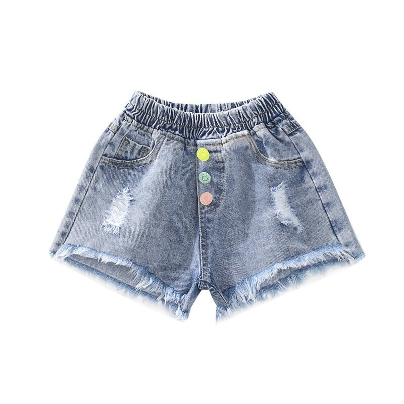 Arrivals Girls Shorts With Rainbow Button Ripped H... – Grandado