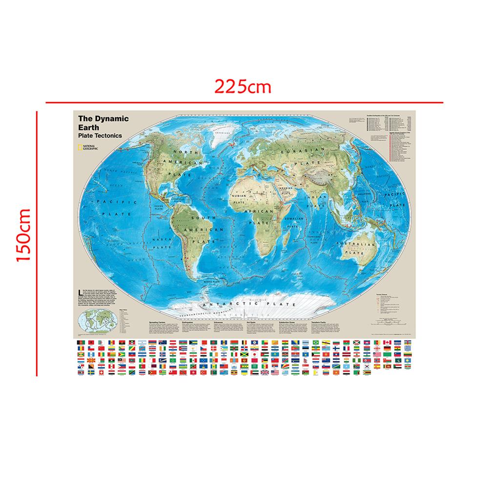225*150 The World Tectonics Map with National Flag... – Grandado