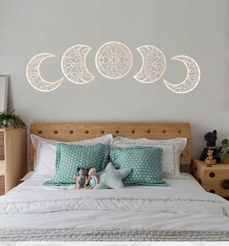 Moon Phase 3D Wall Stickers Wooden Moon Cycle Wall... – Grandado