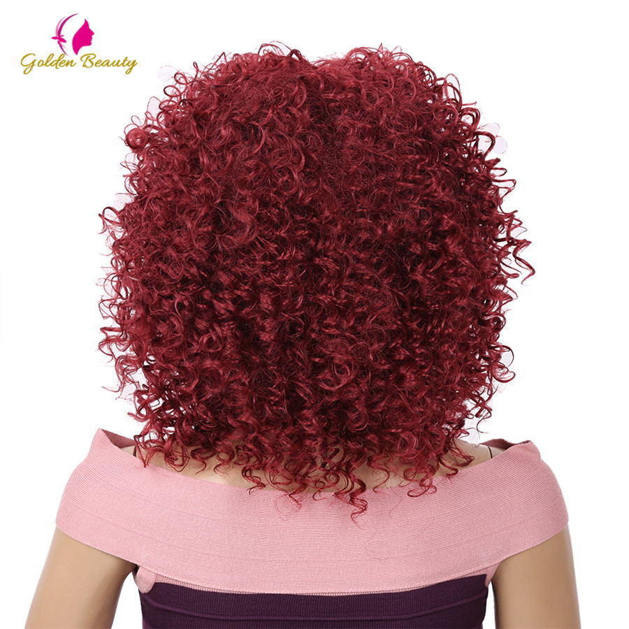 14 inch Korte Kinky Krullend Pruik Met Pony Rood B... – Vicedeal