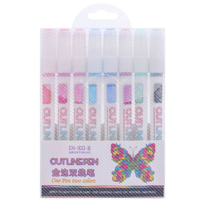 8 Colors Double Line Outline Pen Glitter Fluoresce... – Vicedeal