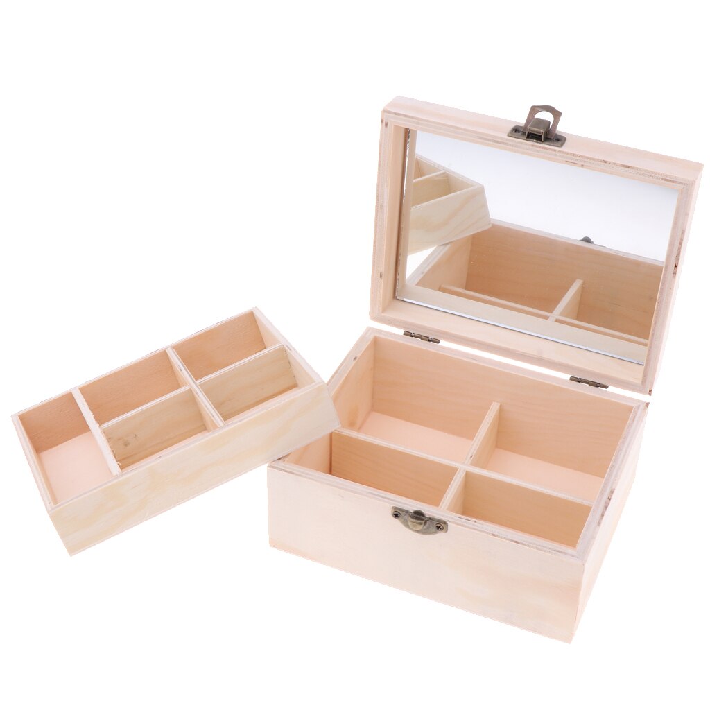 Mirrored Makeup Organizer Plain Wooden Storage Box... – Grandado