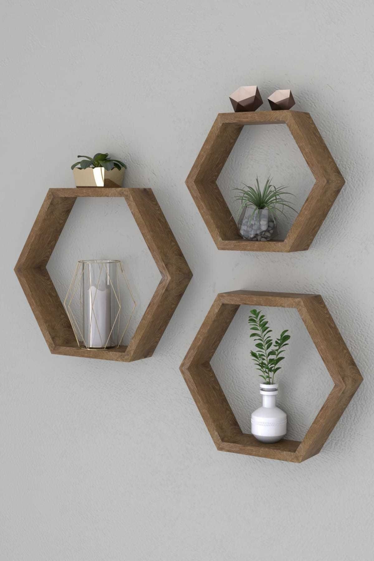 Hexagonal Wall Shelf Set of 3 – Grandado