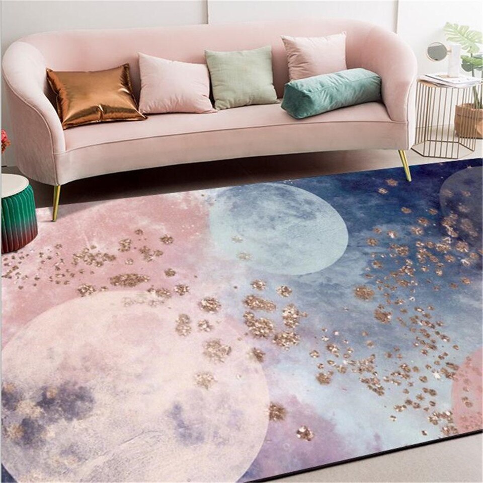 Korean Style Rug Rectangle Pink Blue Gold Moon Gir... – Vicedeal