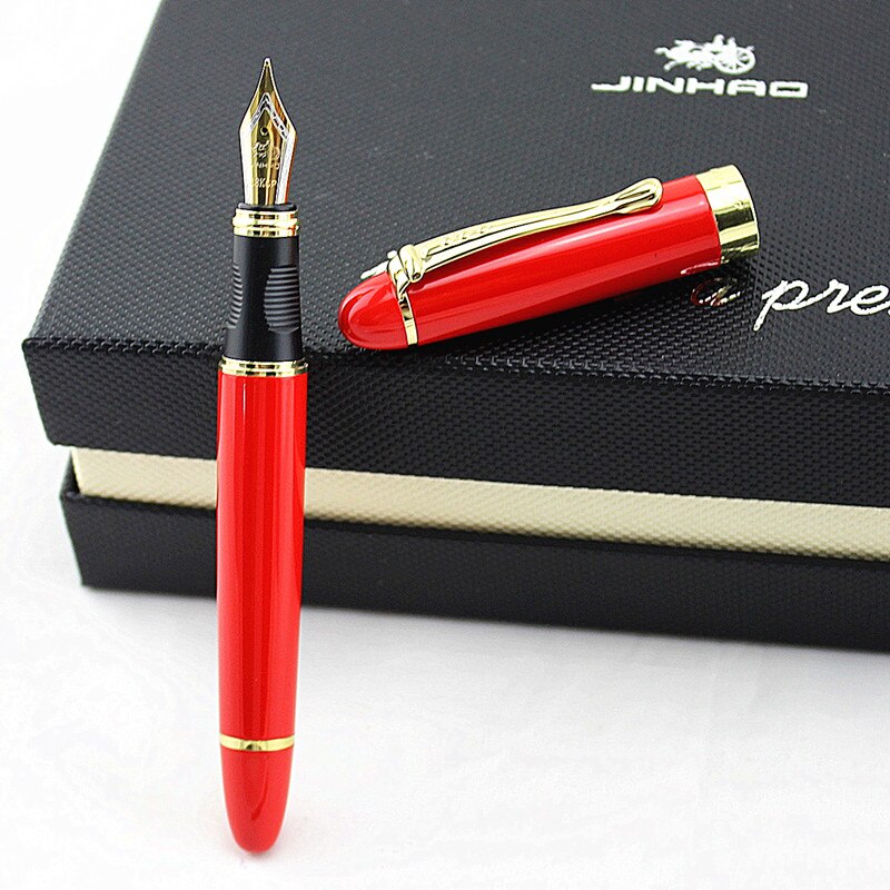 Deluxe Steel Jinhao 450 red Gold Trim Medium Nib S... – Vicedeal