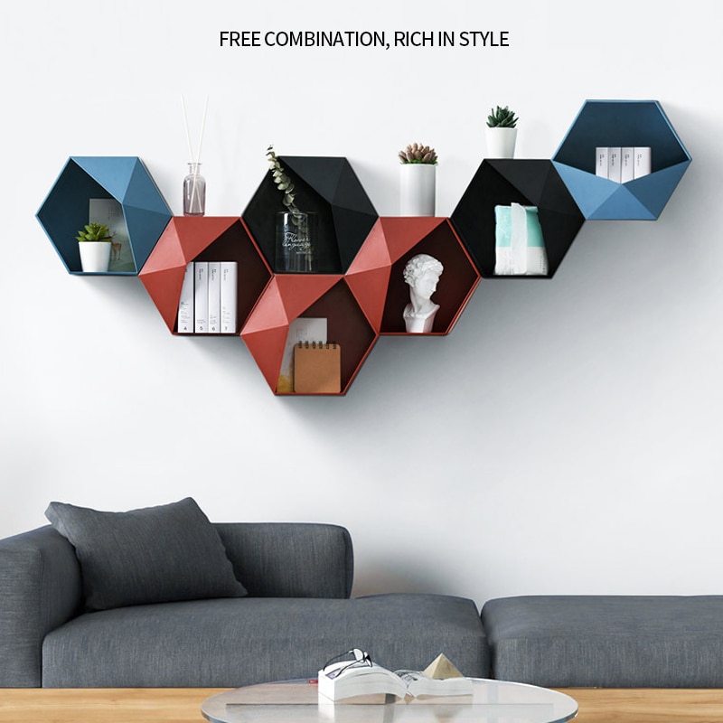 Nordic Hexagon Shelf Wall Hanging Rack Honeycomb B... – Grandado