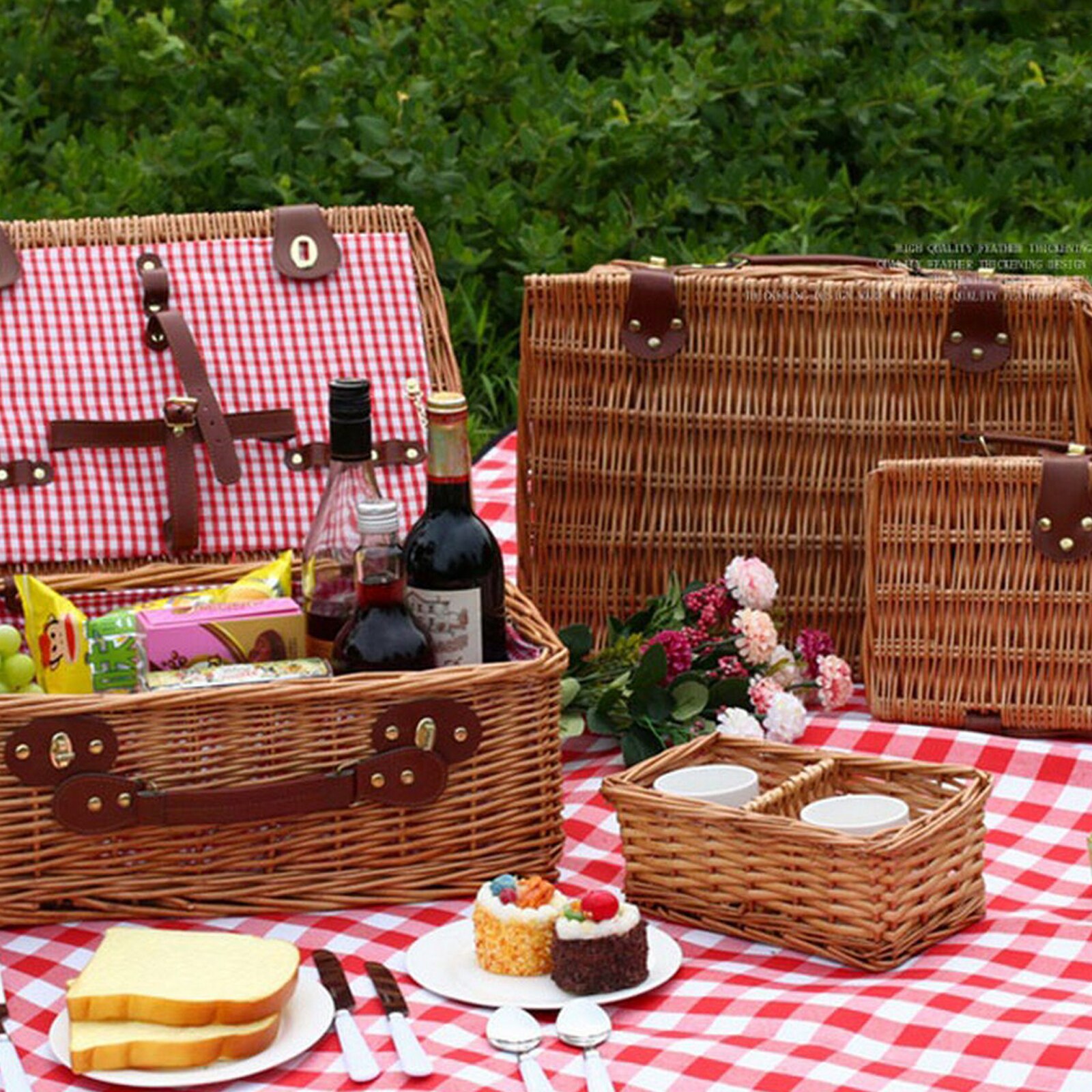 Wicker Basket Storage Box Camping Picnic Baskets W... – Grandado