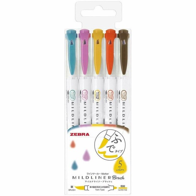 5 Kleuren Zebra Mildliner Brush Pen Set WFT8 Dubbe... – Grandado