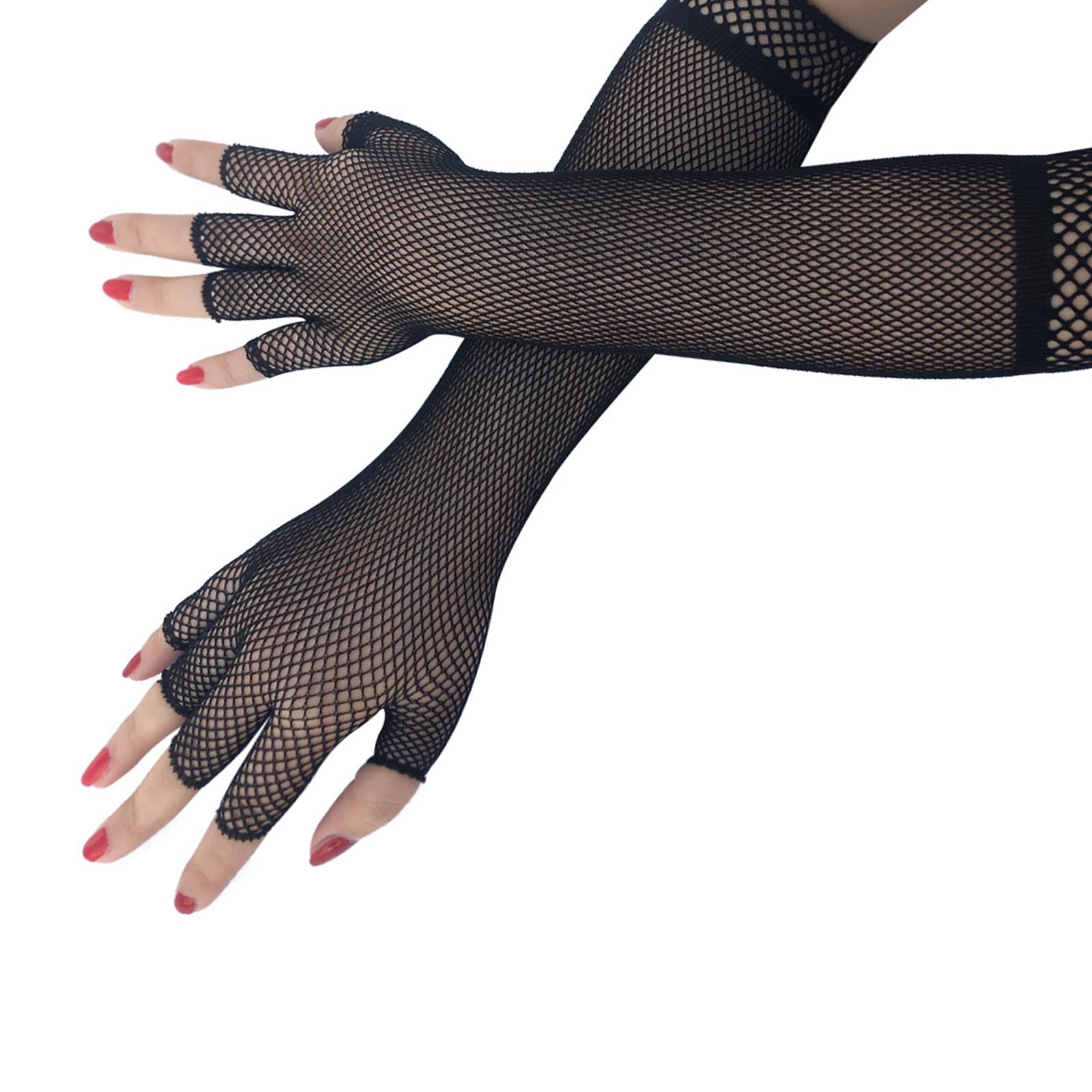 Black Fishnet Long Gloves Accessory Elbow Length G... – Grandado