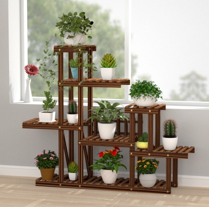 Multi-layer Natural Pine Flower Stand Wooden Flowe... – Grandado