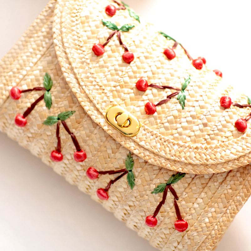 -Weave Embroidery Cherry Chain Women Messenger Bag... – Grandado