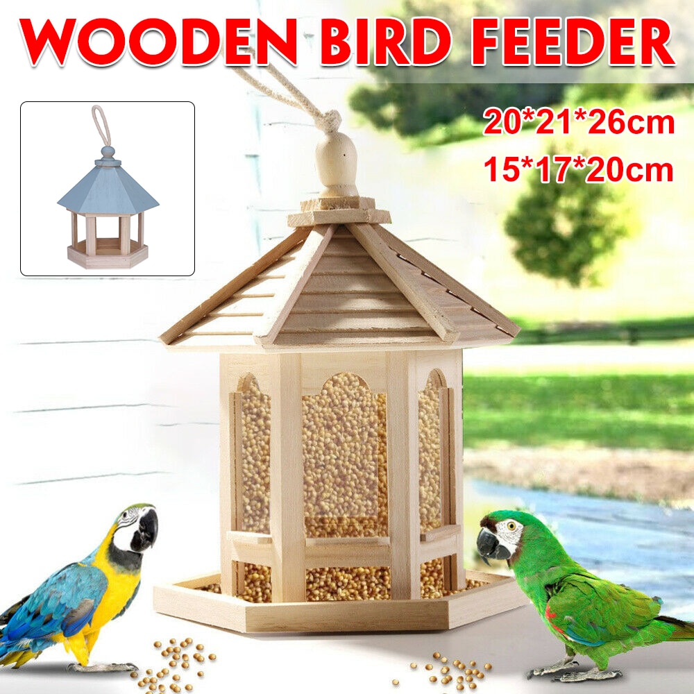Mini Outdoor Bird Feeder Wooden Hanging Bird Food ... – Vicedeal