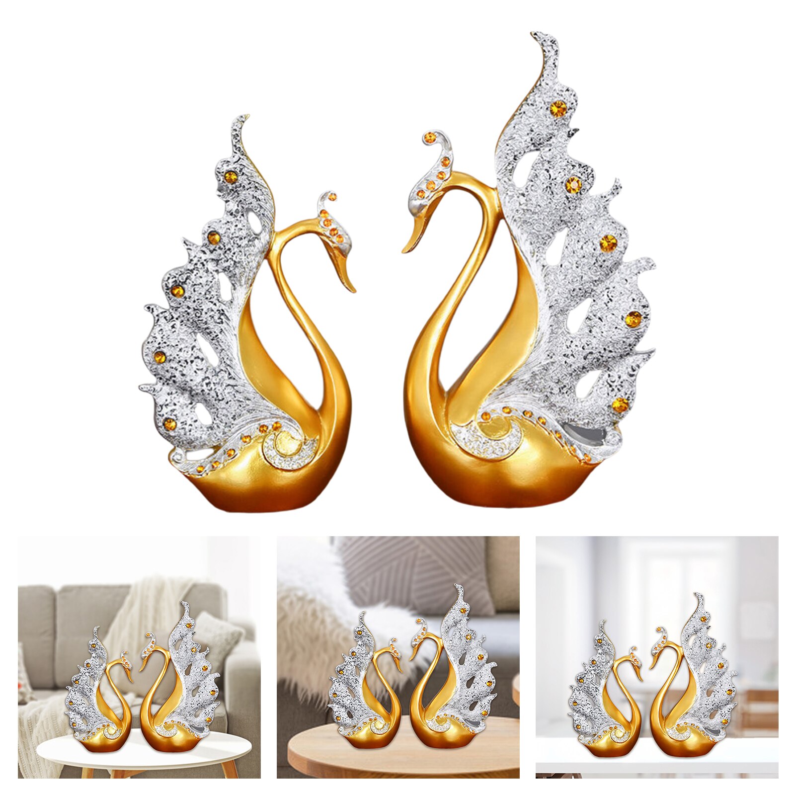 2pcs Swan Lovers Statue Home Decor Resin Crafts Or... – Grandado