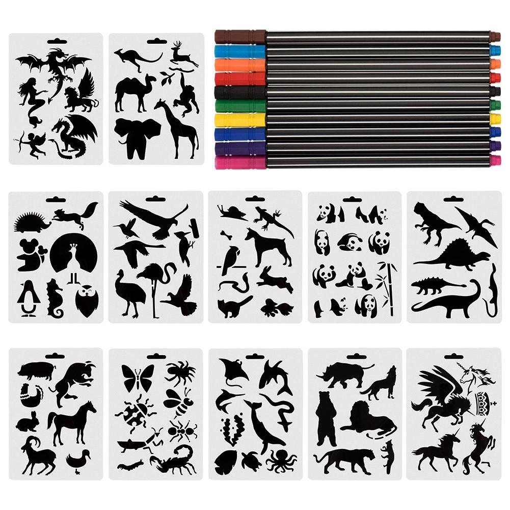 12pcs Animal Stencils Set With 10 Fineliner Color ... – Grandado