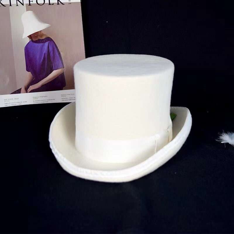 White Wool Felt High Top Hats For Women Men Weddin... – Vicedeal