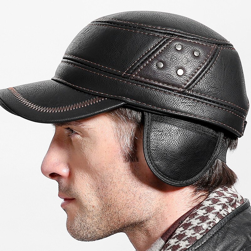 Middle Aged Men's Leather Cap Adult Patchwork PU A... – Vicedeal