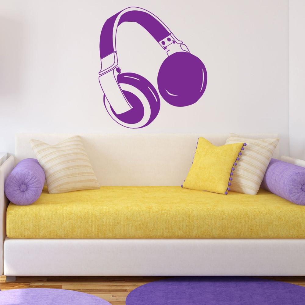 58X65cm Headphones Wall Sticker Music Art Bedroom ... – Grandado