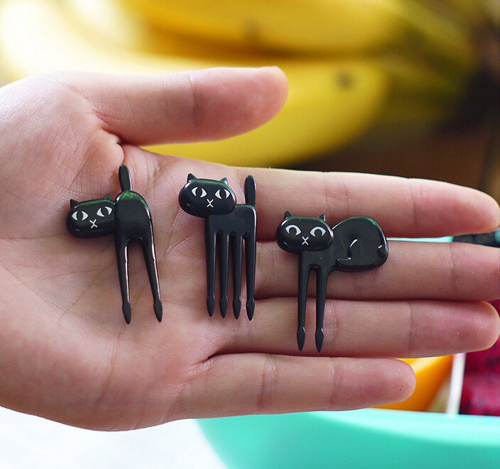 6/12pcs Black Cat Fruit Forks Snack Dessert Forks ... – Grandado
