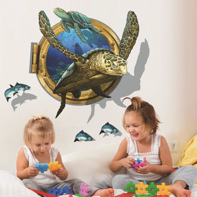 3D Sea World Turtle Wall Sticker Submarine Fish De... – Vicedeal