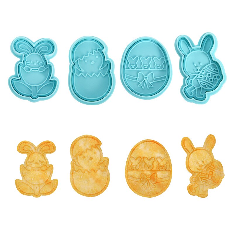 4 Stks/set Blue Paashaas Patroon Plastic Bakvorm K... – Grandado
